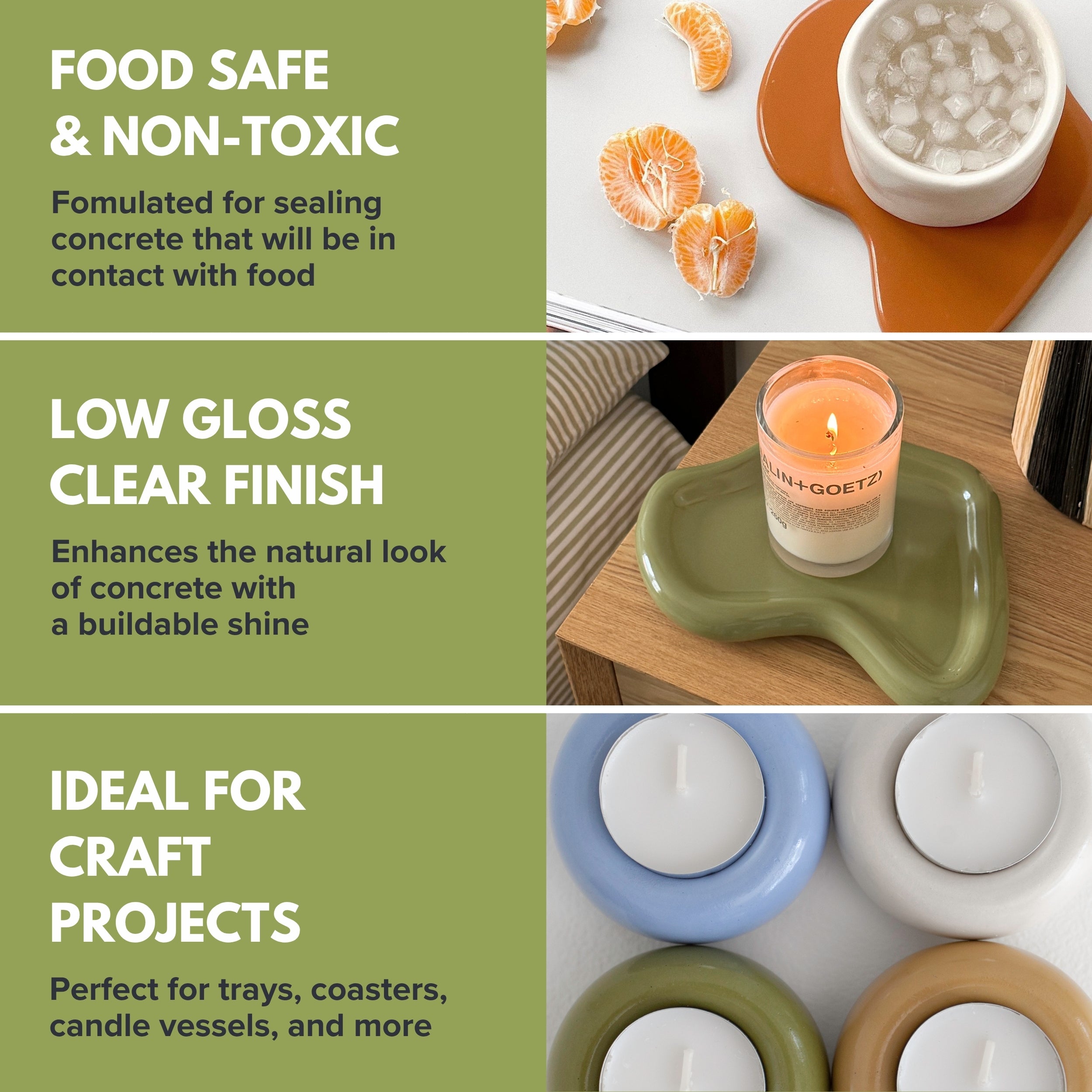 Acrylic Sealer – Low Gloss, Food Safe, Non-Toxic for Concrete & Crafts ...