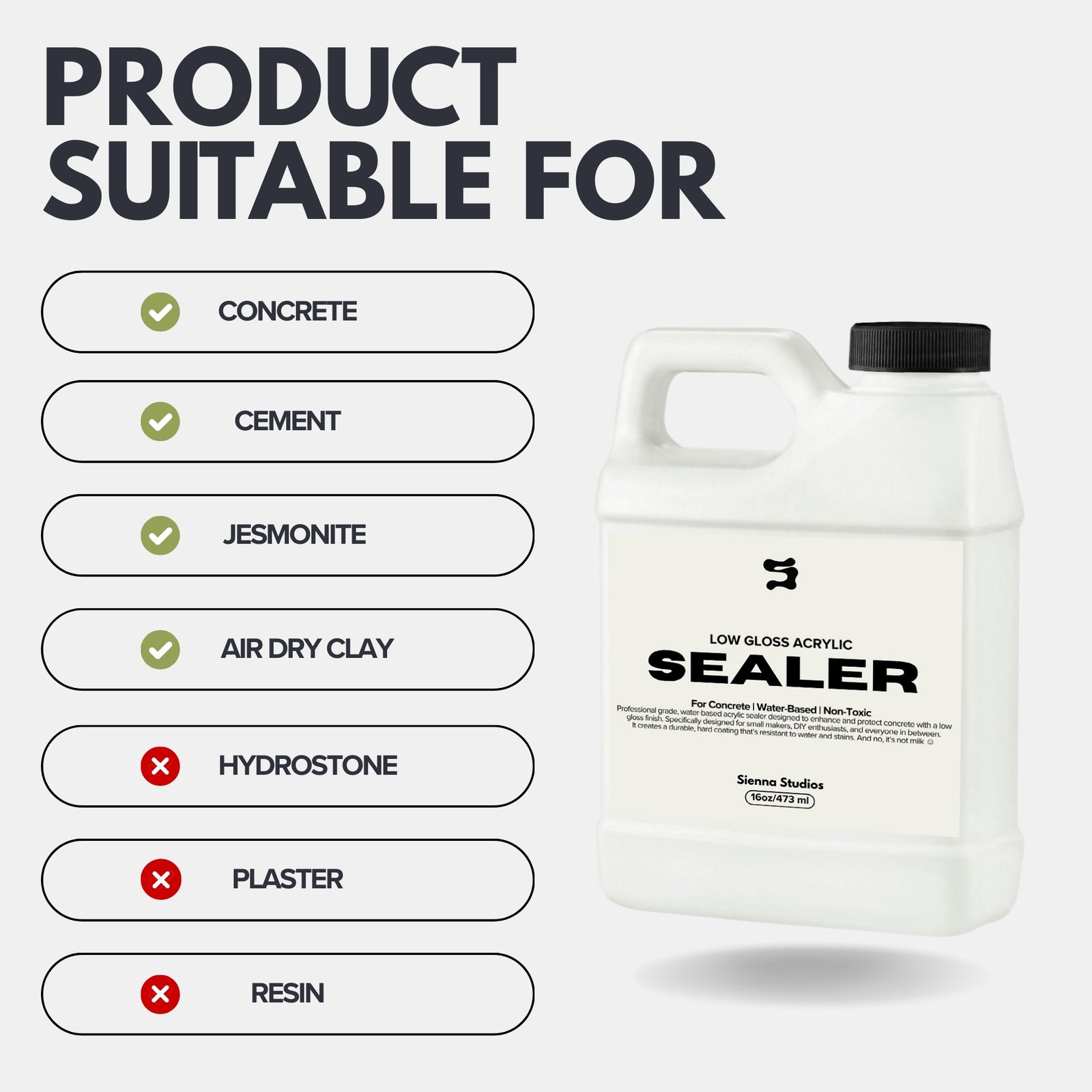 Acrylic Sealer – Low Gloss, Food Safe, Non-Toxic for Concrete & Crafts ...